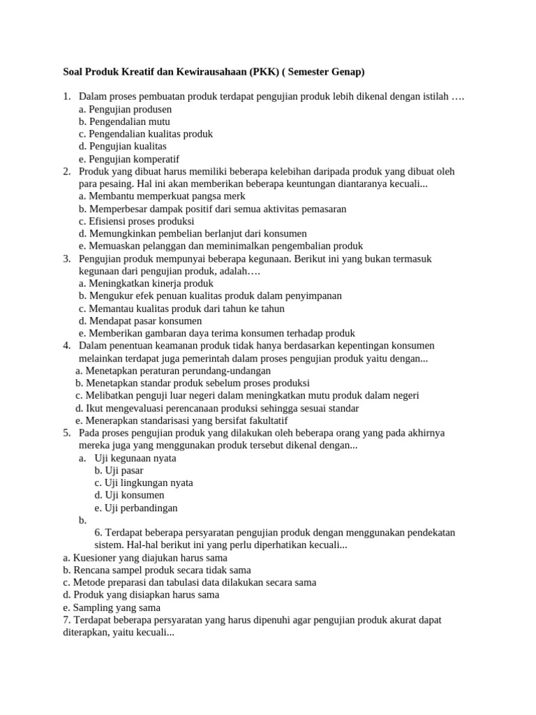 Soal PKK Kelas Xii Semester Genap 2023 | PDF