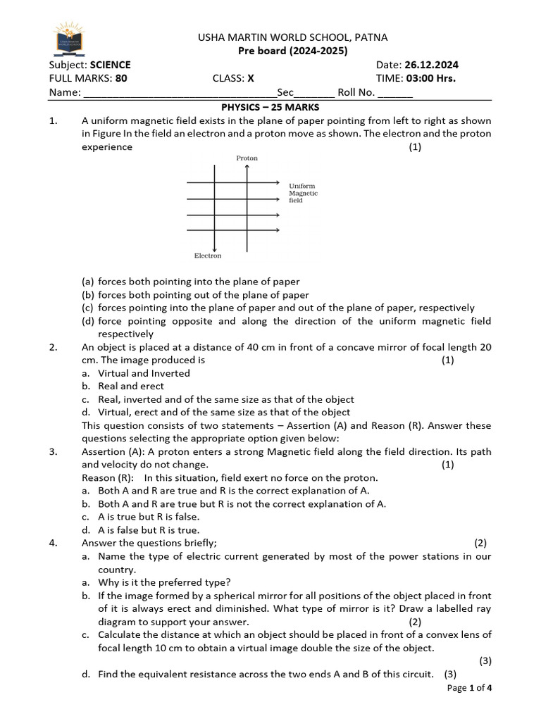 10 Science Final Pre Board | PDF | Force | Copper
