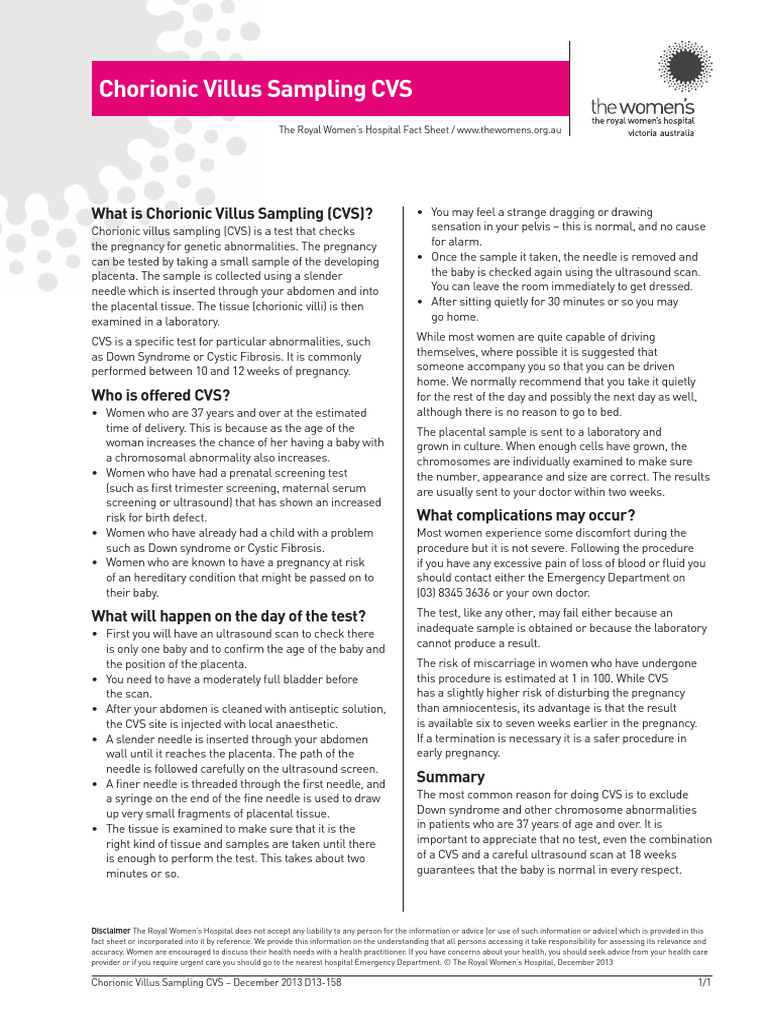 Chorionic Villus Sampling | PDF | Pregnancy | Medical Specialties
