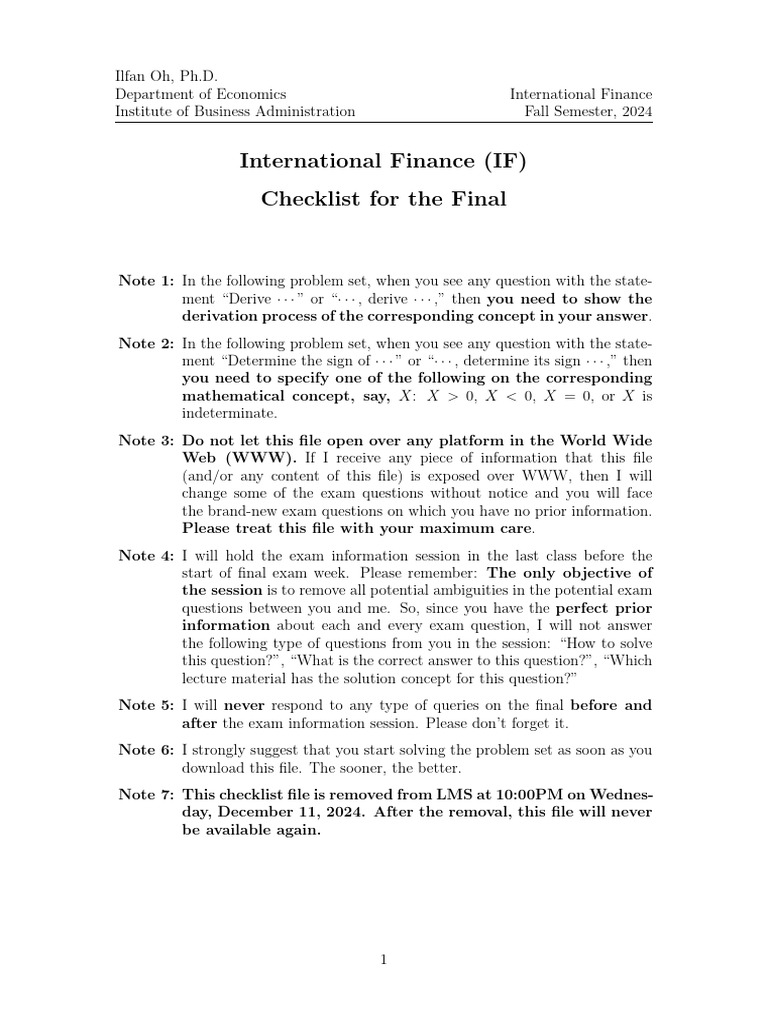 IF Final Checklist Final Latest Version 2024 | PDF | Applied ...