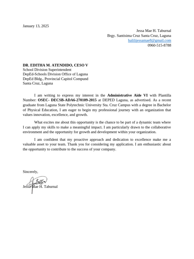 Application Letter - DTL | PDF