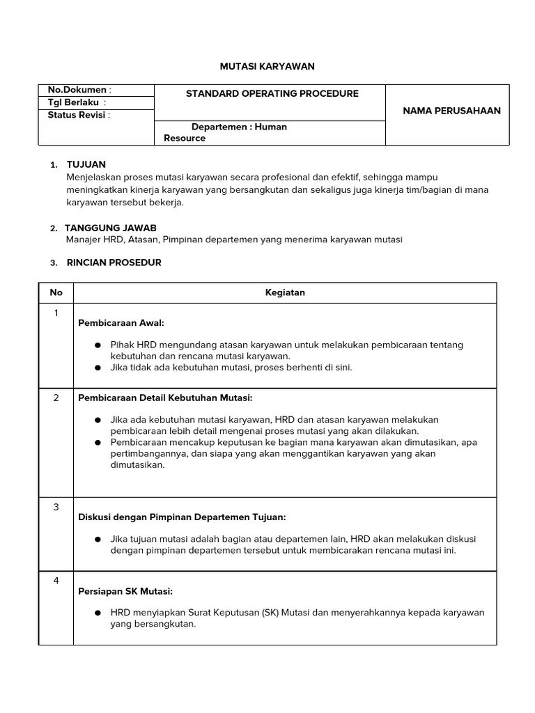 Prosedur Mutasi Karyawan HRD | PDF