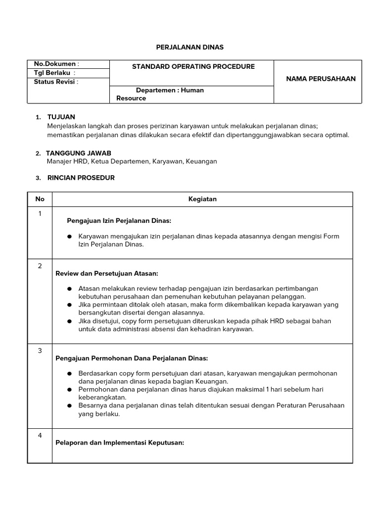SOP Perjalanan Dinas | PDF