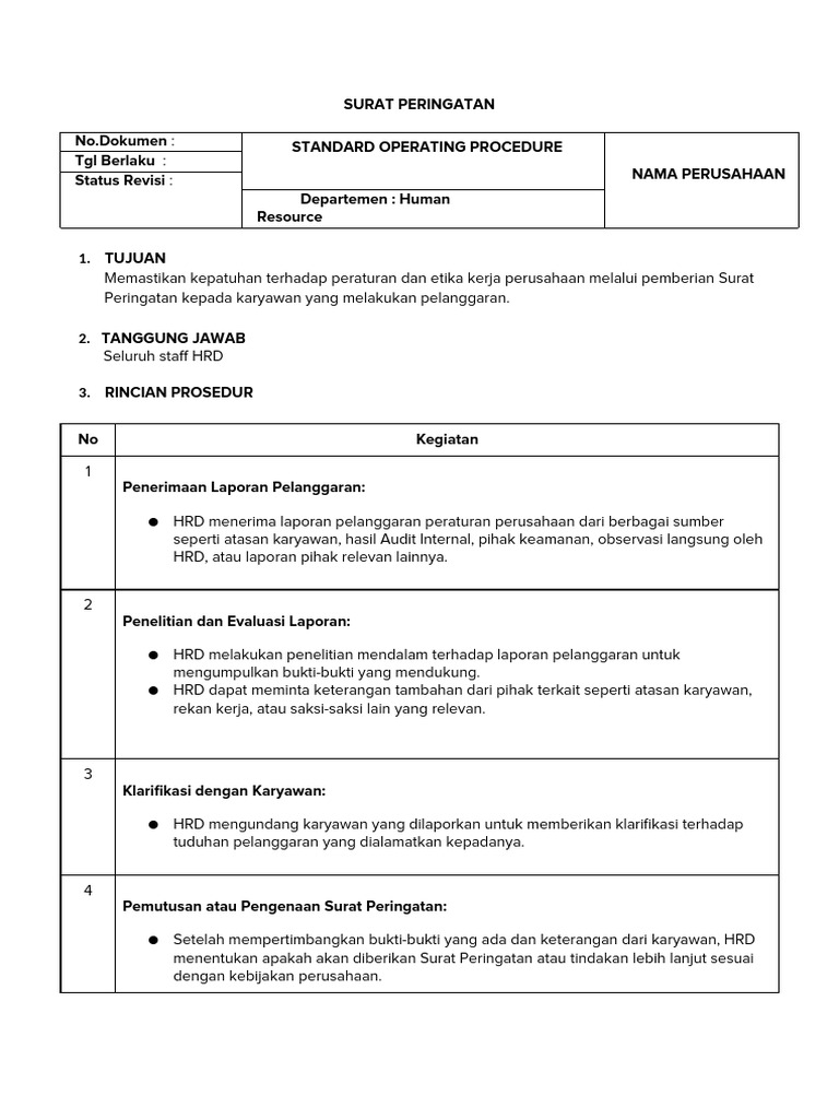 Prosedur Pemberian Surat Peringatan Karyawan | PDF