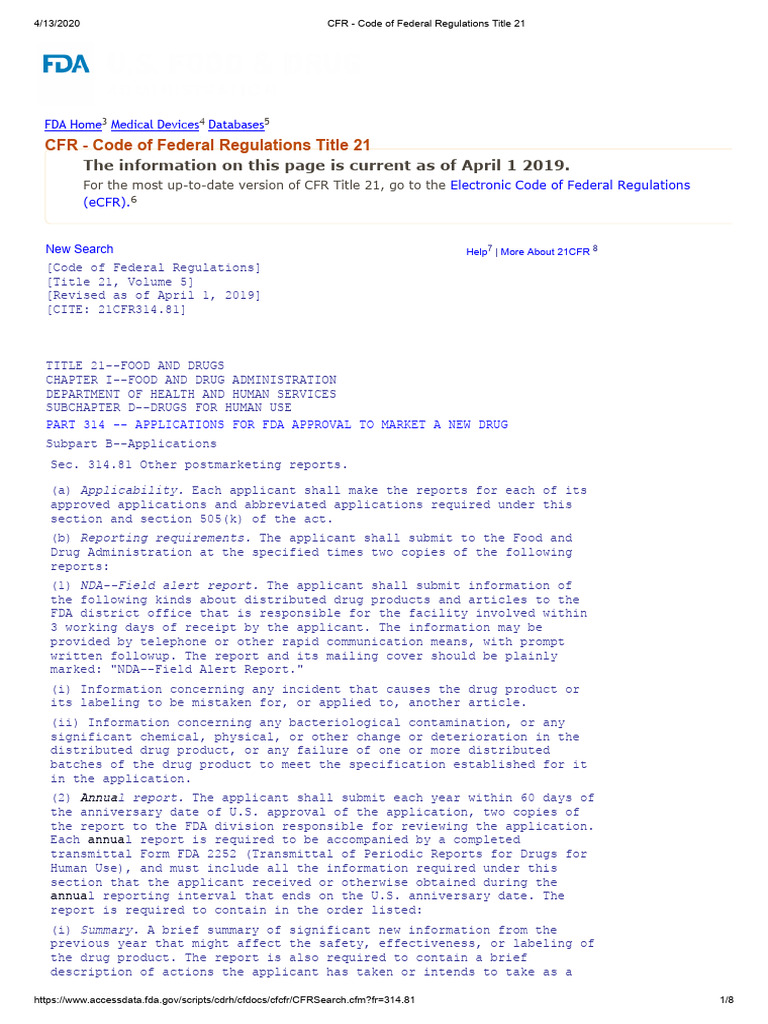 21 CFR annual report | PDF | Food And Drug Administration | Clinical Trial