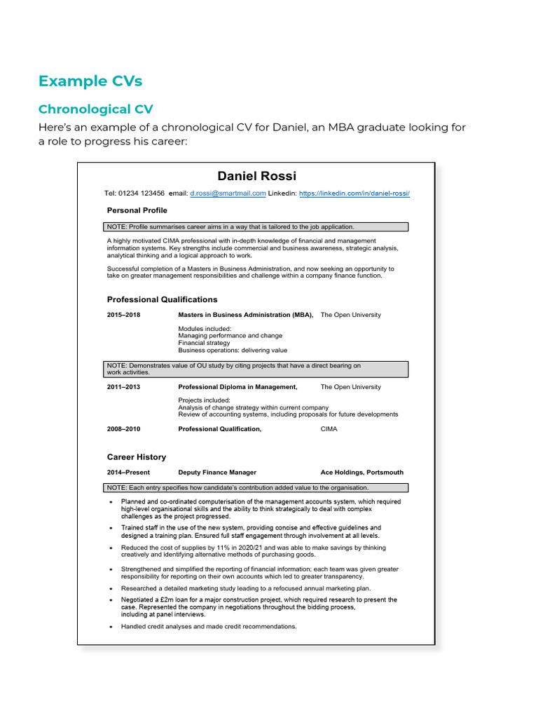 Example Chronological CV | PDF | Master Of Business Administration ...