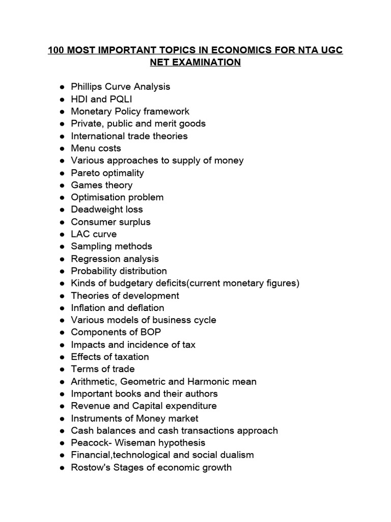 Key Economics Topics for NTA UGC NET Exam | PDF | Taxes | Economics