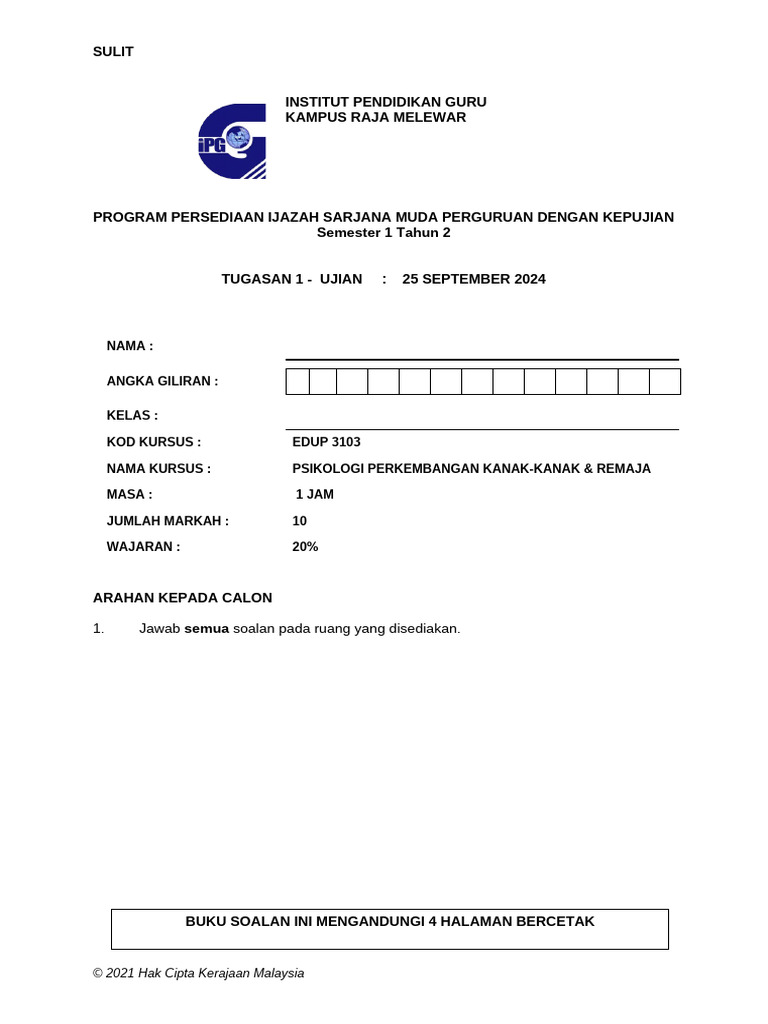 Edup3103 - Soalan Kuiz Terkini | PDF