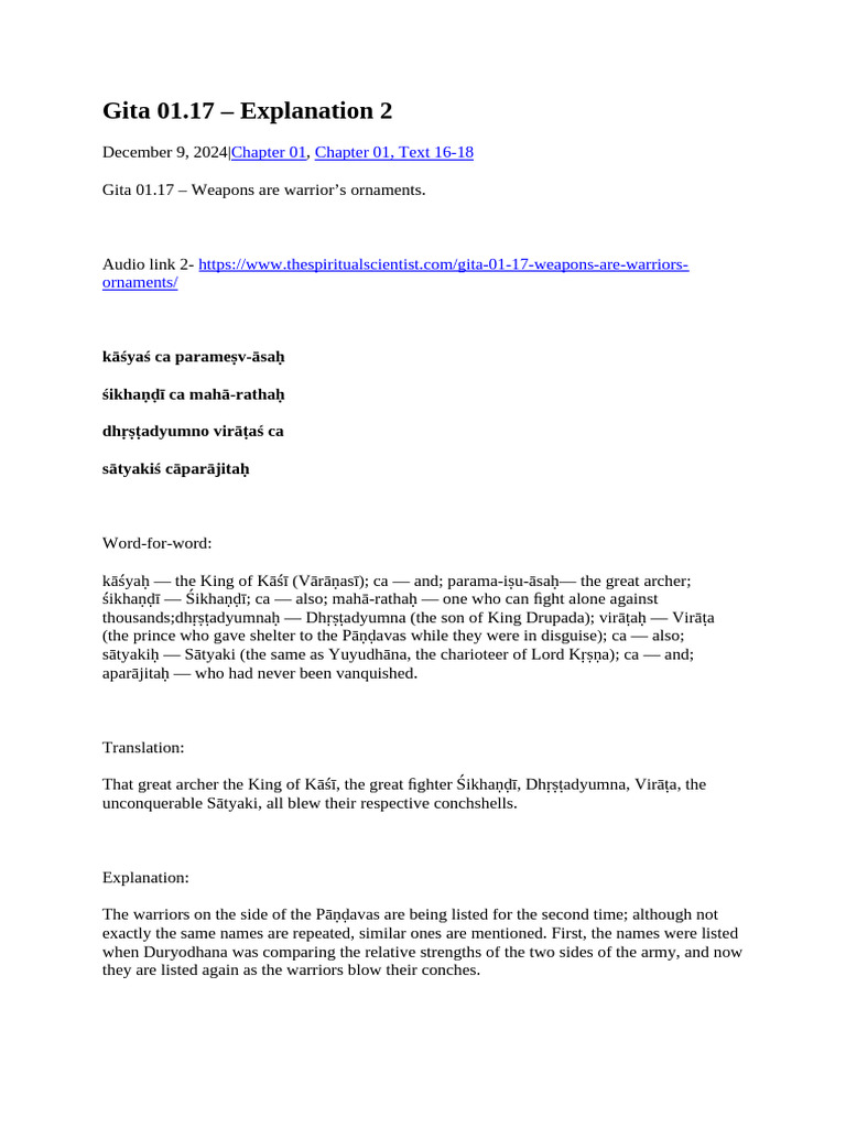 Gita 01.17: Warrior Ornaments Explained | PDF | Mahabharata | Kurukshetra