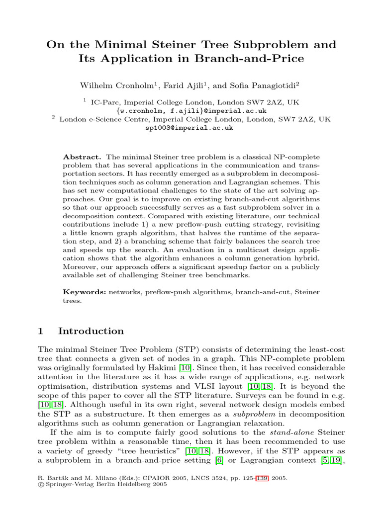 On The Minimal Steiner Tree Subproblem and Its Application in ...