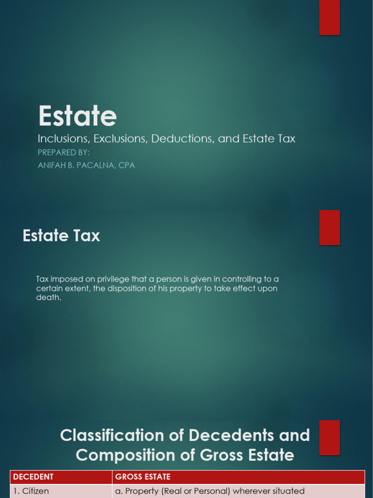 2 Gross Estate Inclusions Exclusions Deductions | PDF | Estate Tax In ...