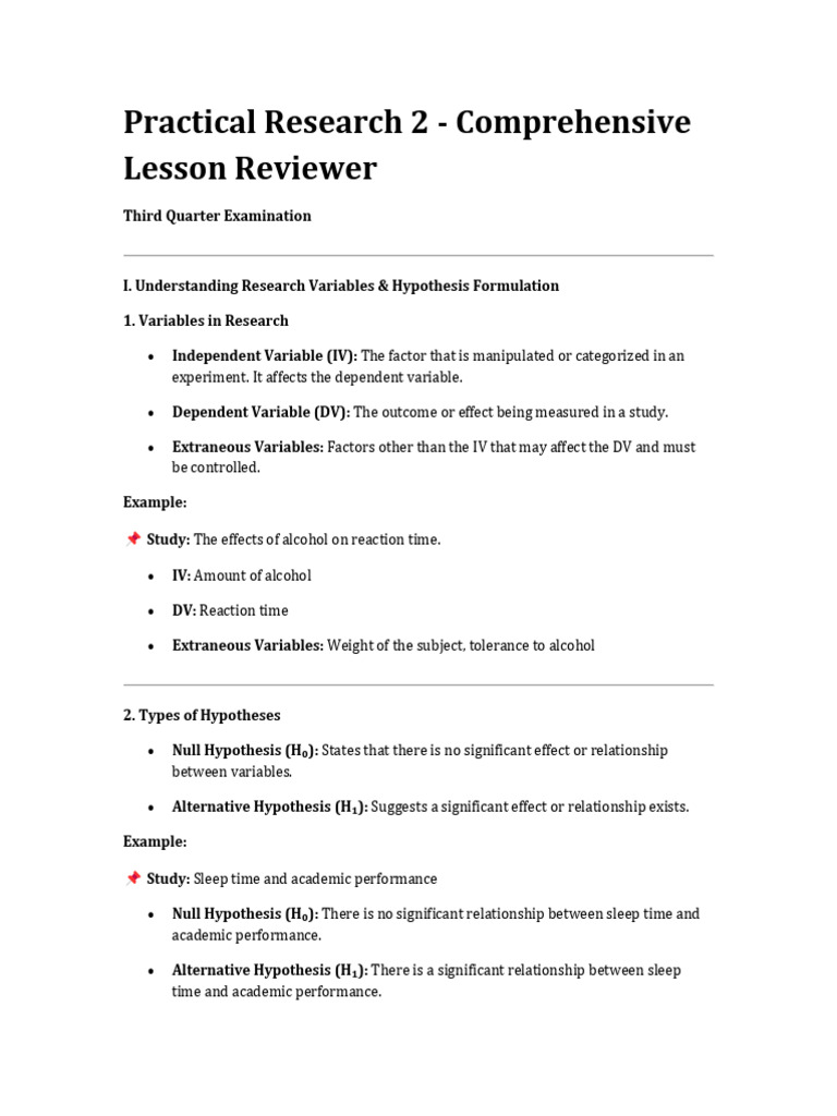 Research Variables & Methods Guide | PDF | Hypothesis | Statistics