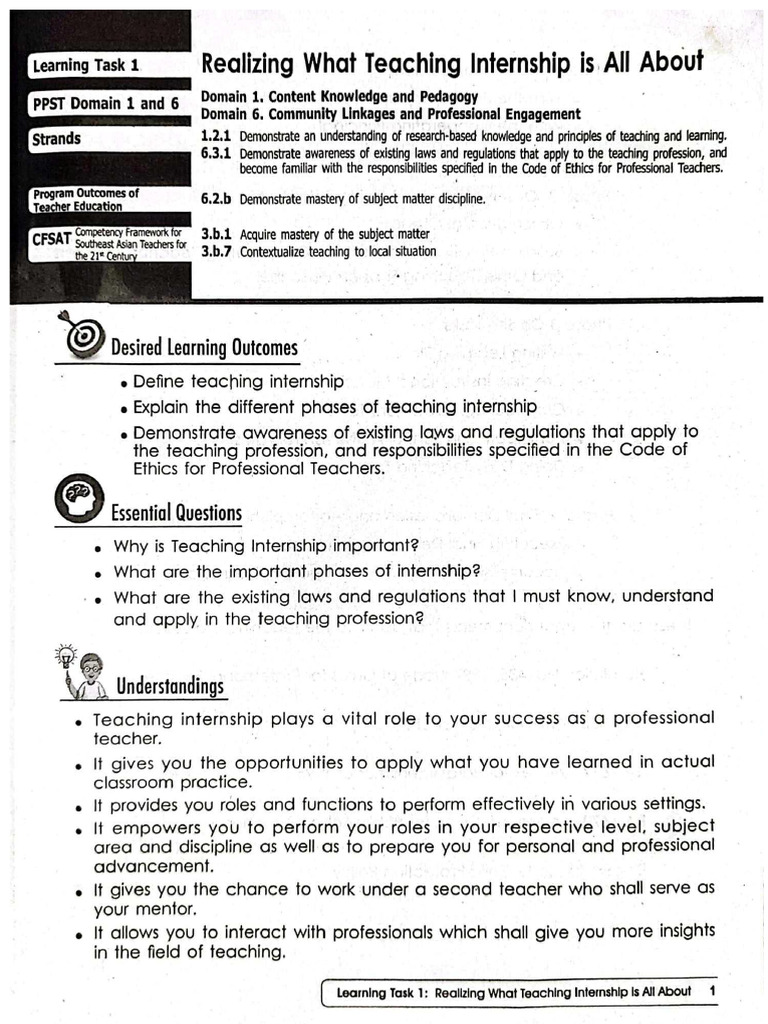Teaching Internship Portfolio Episodes, Learning Tasks | PDF