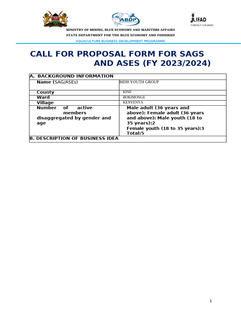 Call For and Business Proposal Bidii YG | PDF | Food Security | Poverty