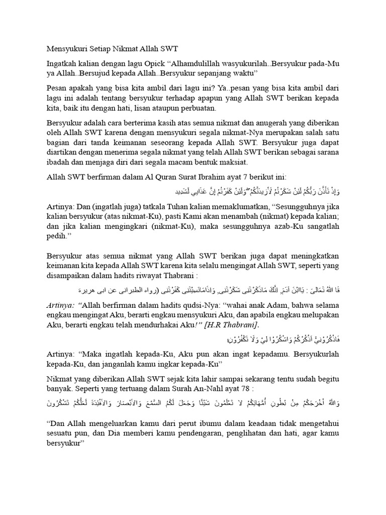 Mensyukuri Setiap Nikmat Allah SWT | PDF