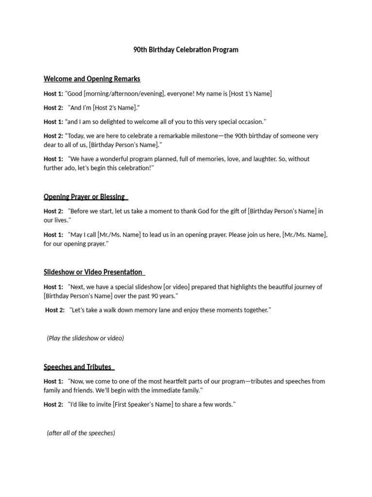 90th Birthday Celebration Program Guide | PDF | Birthdays