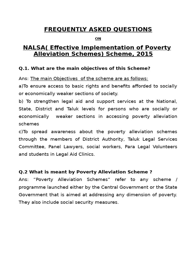 Frequently Asked Questions NALSA (Effective Implementation of Poverty Alleviation Schemes ...