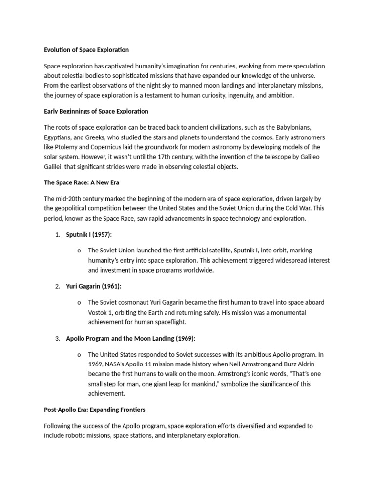 History of Space Exploration Milestones | PDF | Space Exploration ...