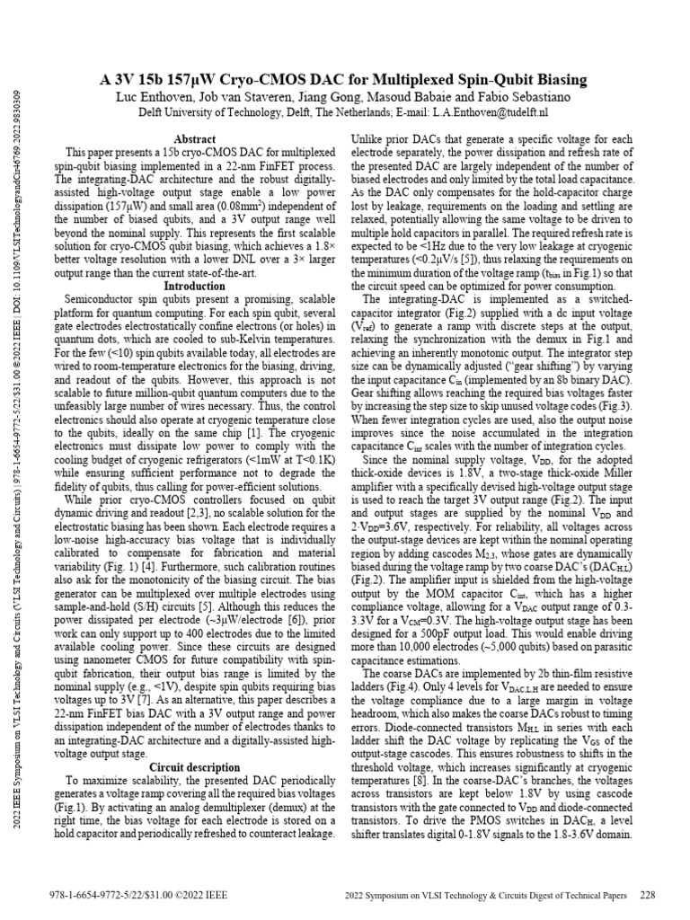 Cryo-CMOS DAC for Quantum Computing | PDF | Capacitor | Electrical ...