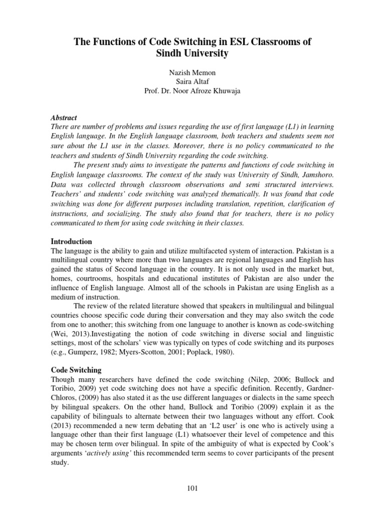 The Functions of Code Switching in ESL C | PDF | Multilingualism ...