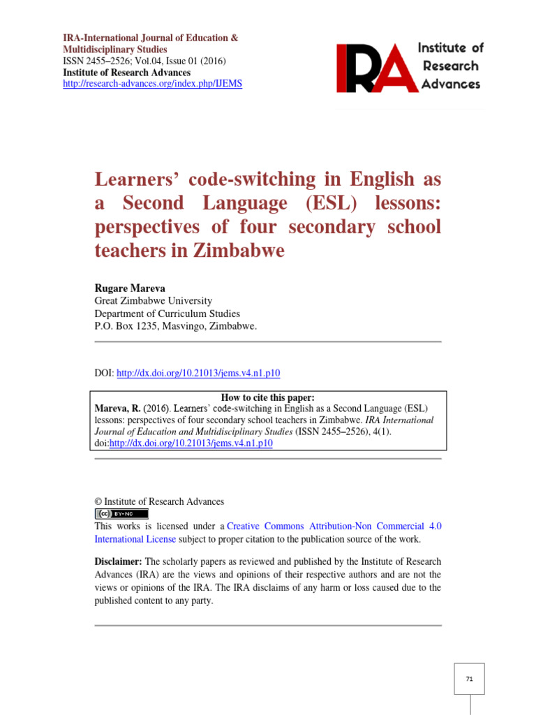 Learners Code Switching in English as A | PDF | Second Language | Multilingualism