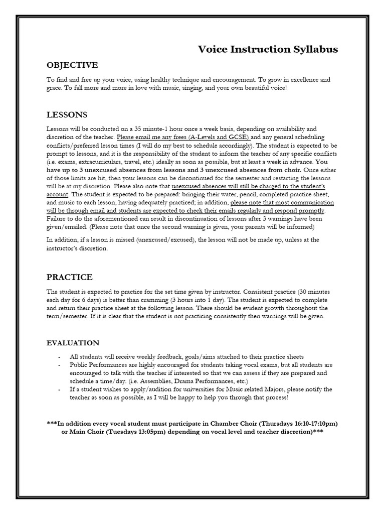 Voice Instruction Syllabus Overview | PDF | Teachers