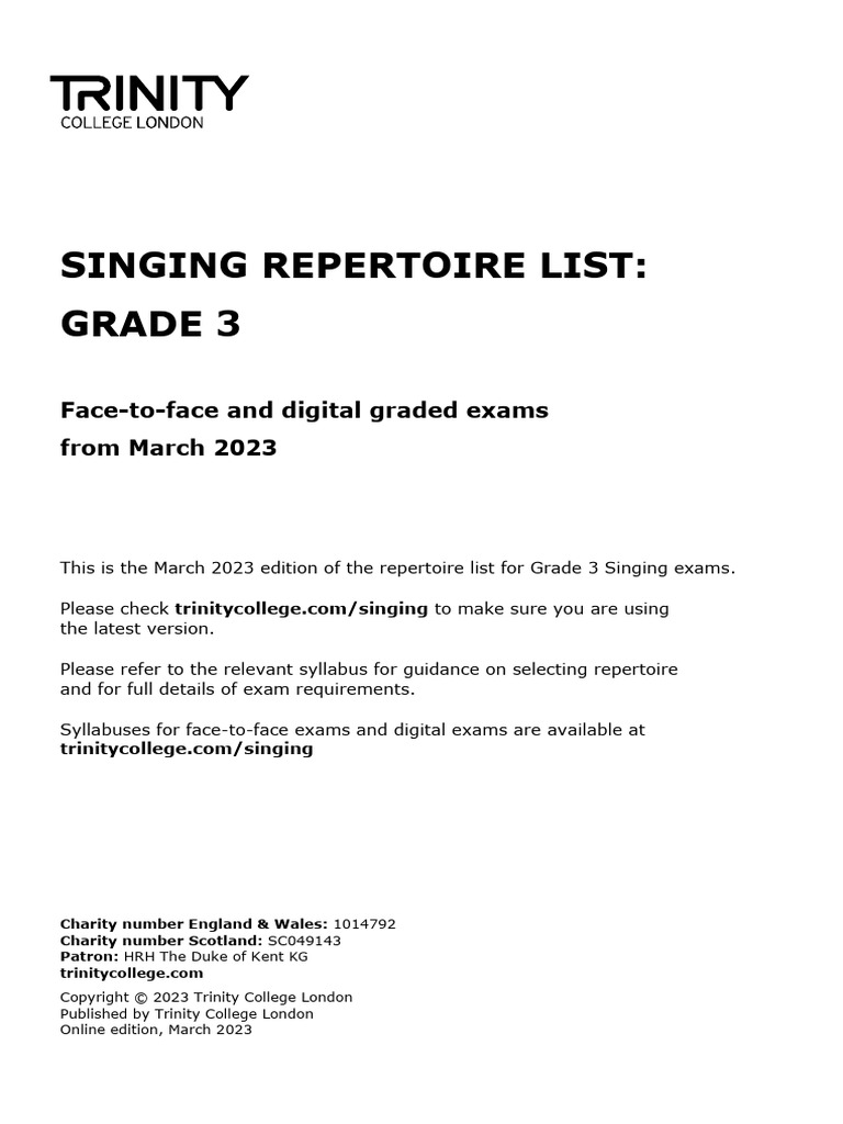 Singing Rep 2023 - Grade 3 | PDF