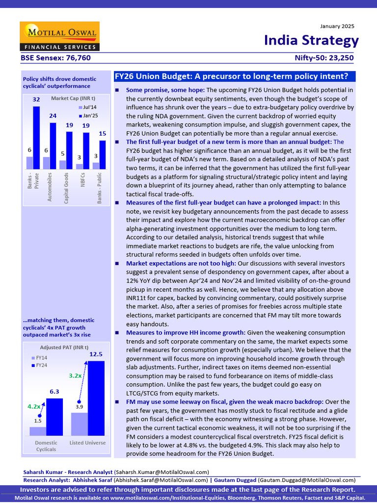 Strategy Pre - Budget 20250130 Mosl Su PG016 | PDF | Government Budget Balance | Macroeconomics