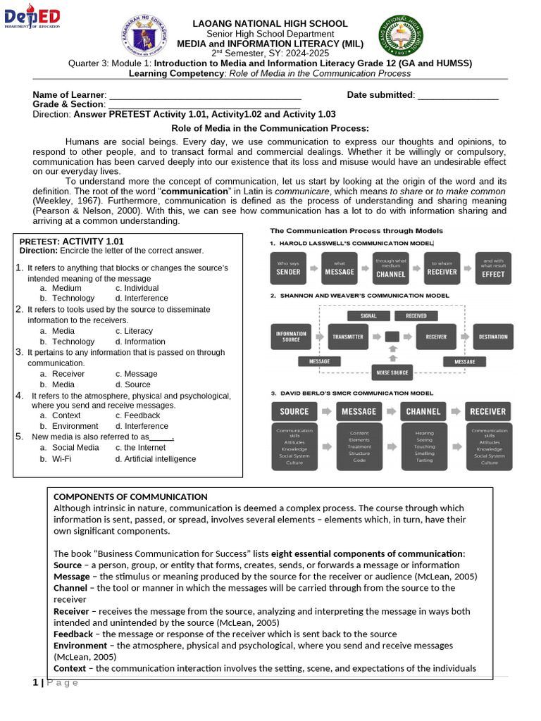 LAS 1 Media and Information Literacy | PDF | Communication | Behavior Modification