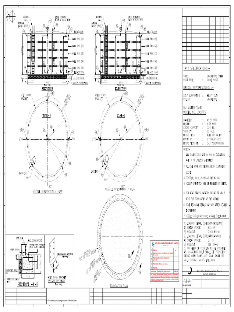 DM Water Storage Tank Design Drawing | PDF