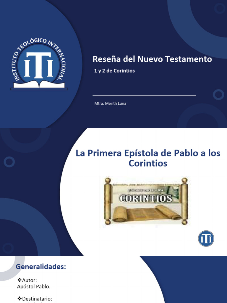 Reseña de 1 y 2 Corintios | PDF | Primera epístola a los corintios | Pablo el apóstol