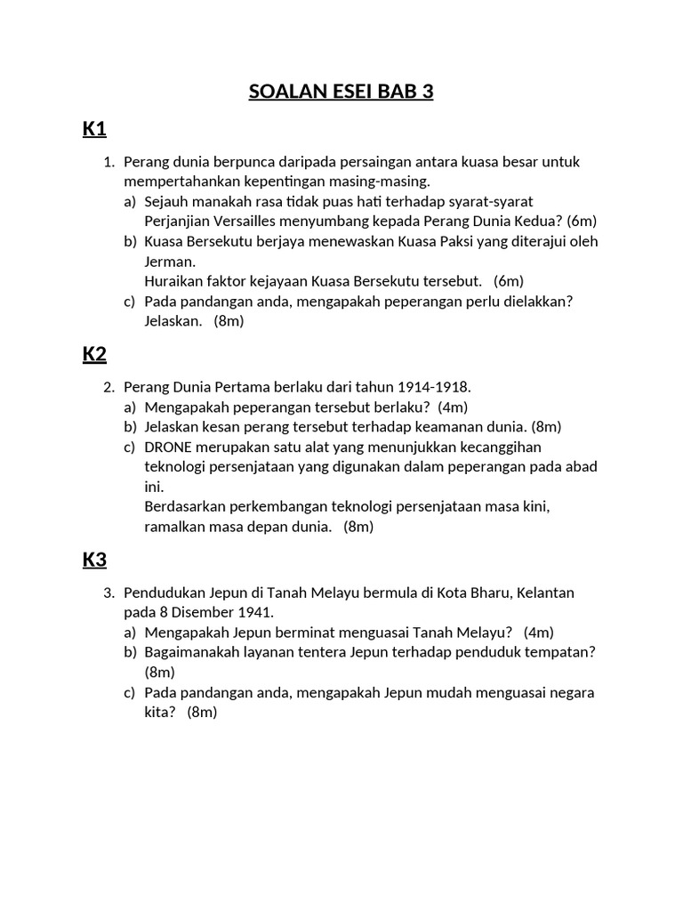 Soalan Esei Bab 3 | PDF
