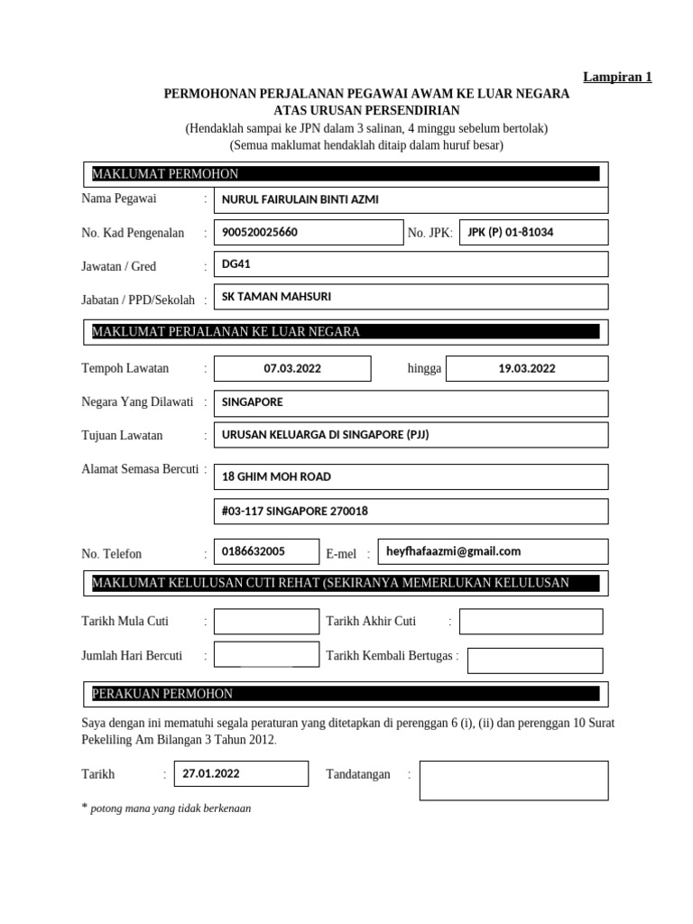 BORANG KELUAR NEGARA | PDF