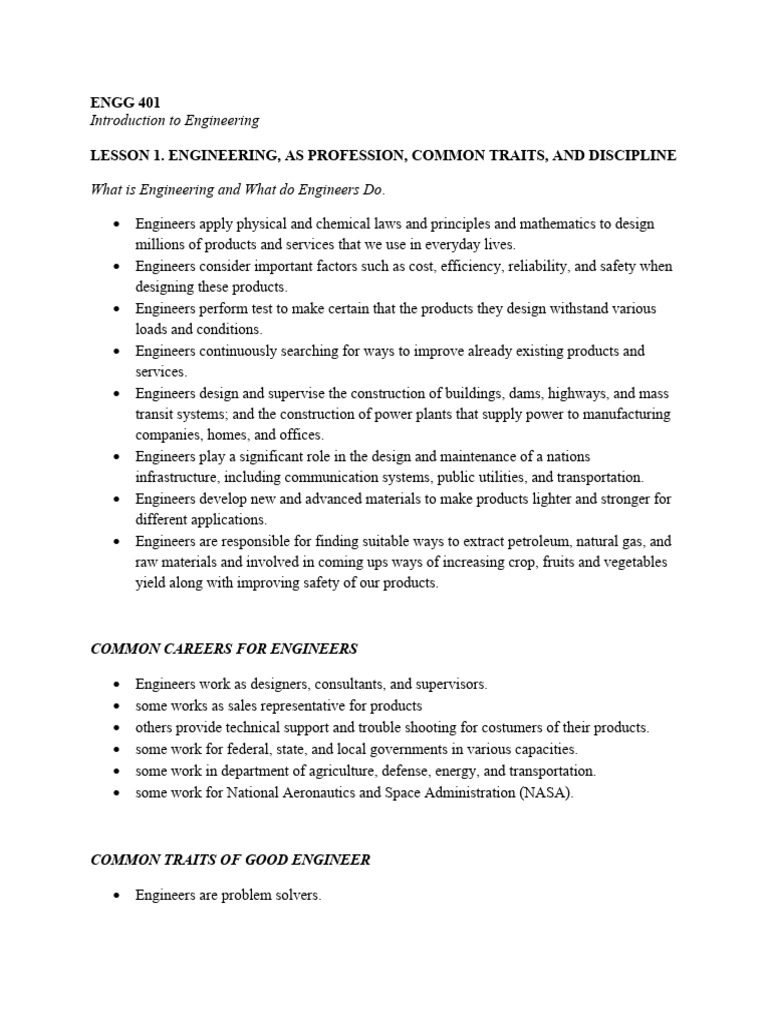 Lesson 1. Engineering and Its Discipline 1 | PDF | Engineering | Civil ...