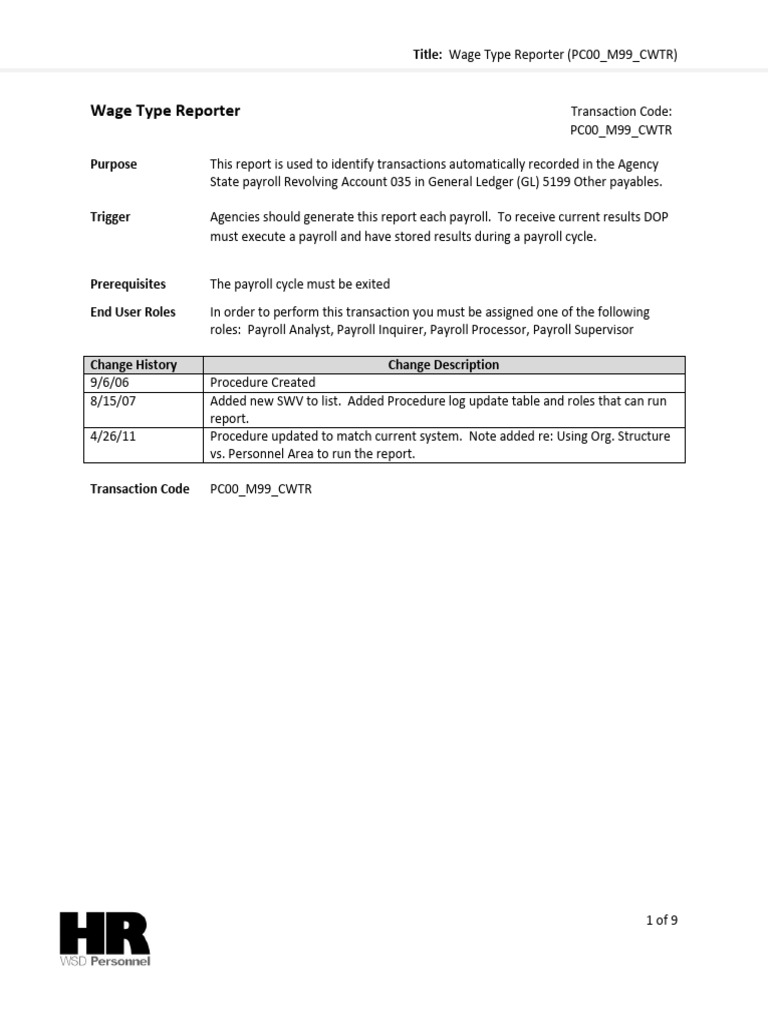 Wage Type Reporter Overview and Guide | PDF | Payroll | Employment