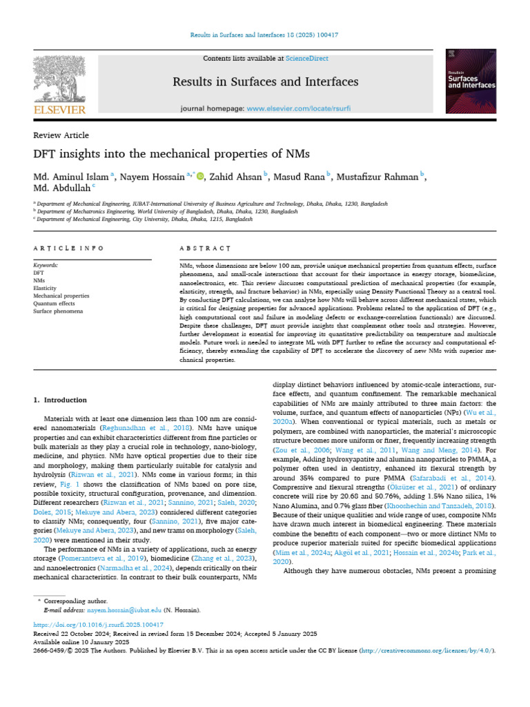 DFT Insights Into The Mechanical Properties of NMs | PDF | Density ...
