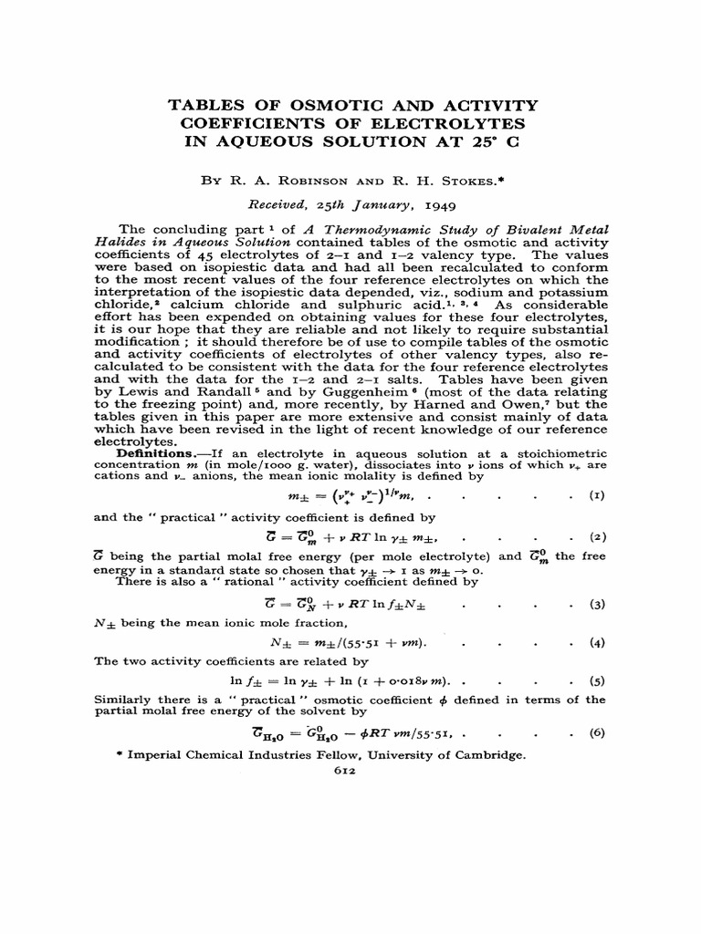 Activity Coefficients of Electrolytes | PDF | Electrolyte | Salt ...