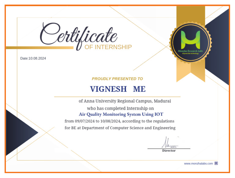 Vignesh Certificate Intern | PDF