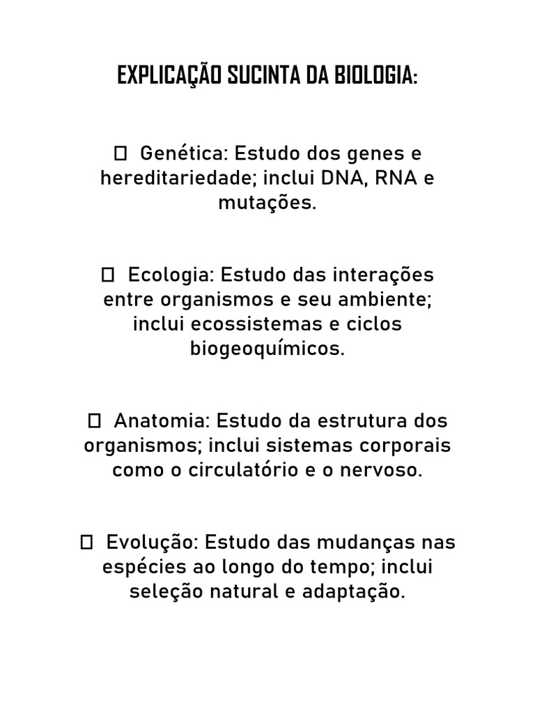 Explicação Sucinta Da Biologia PDF | PDF