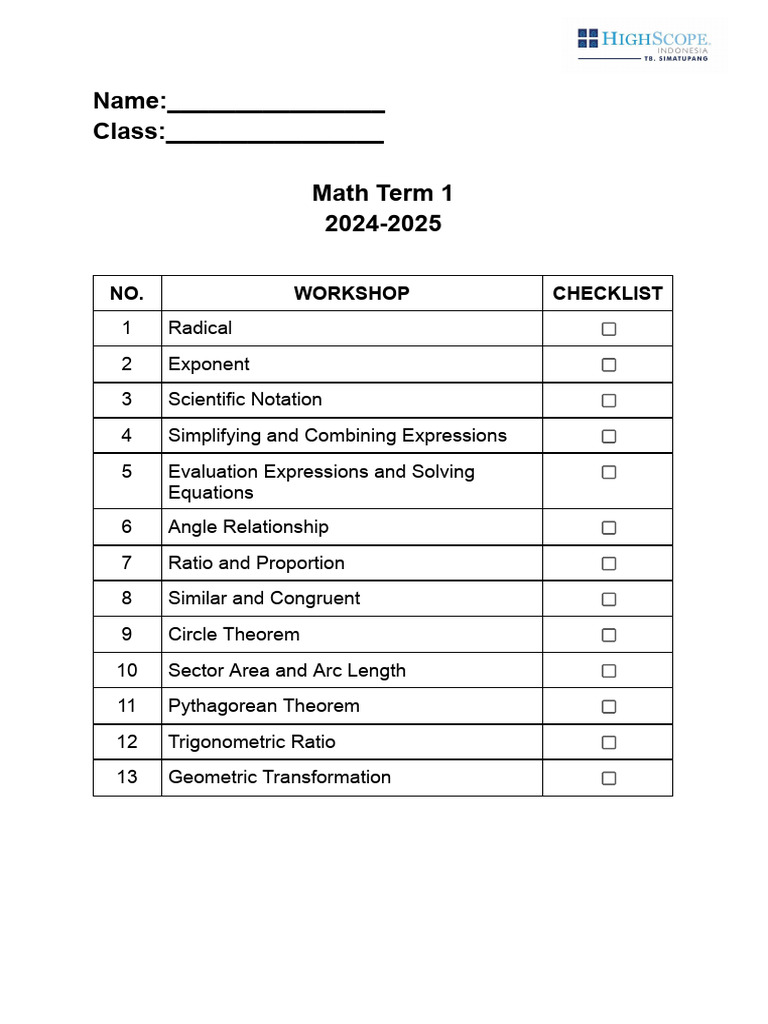 Workshop Checklist (2) | PDF | Algebra | Mathematics