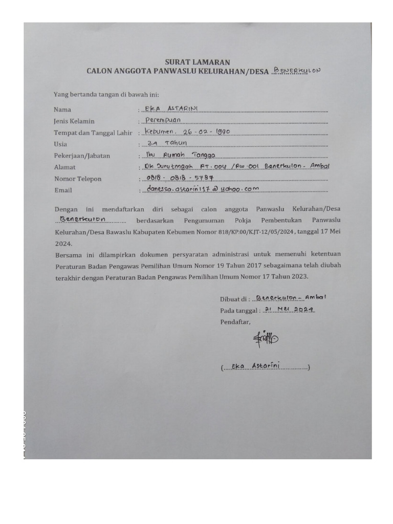 Surat Lamaran PKD - Eka Astarini | PDF