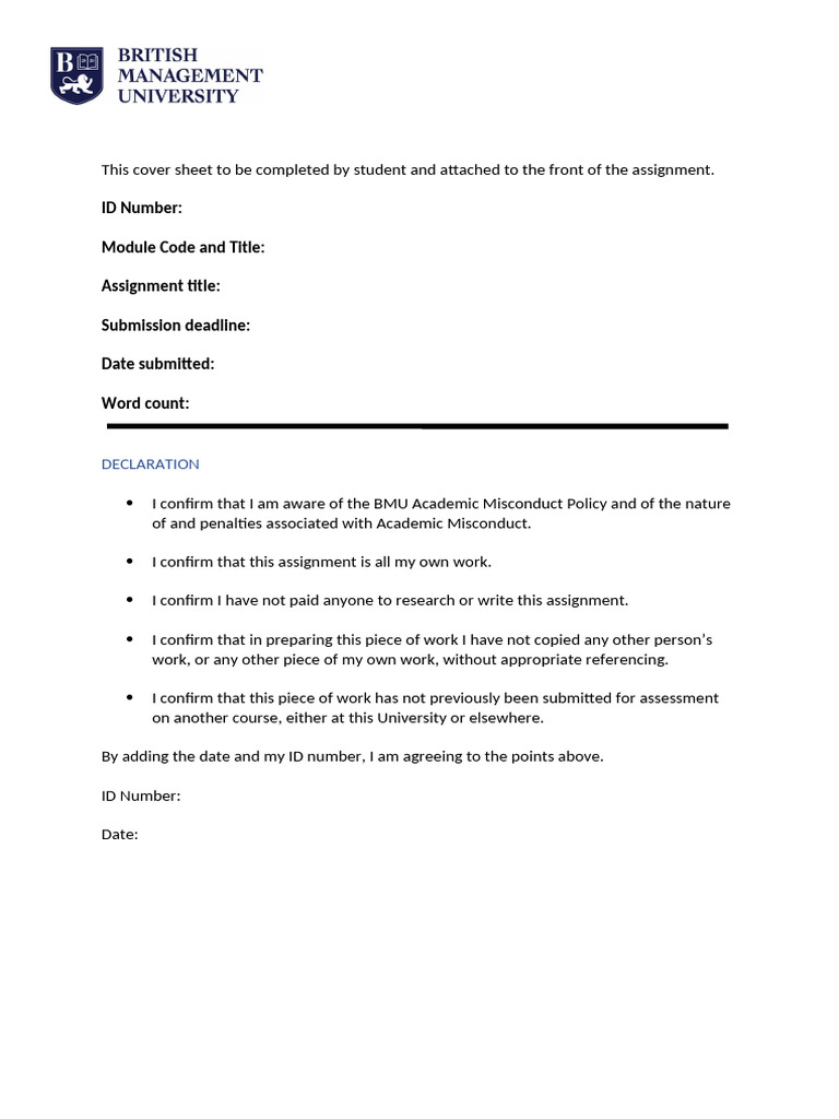 BMU Standard Cover Sheet | PDF