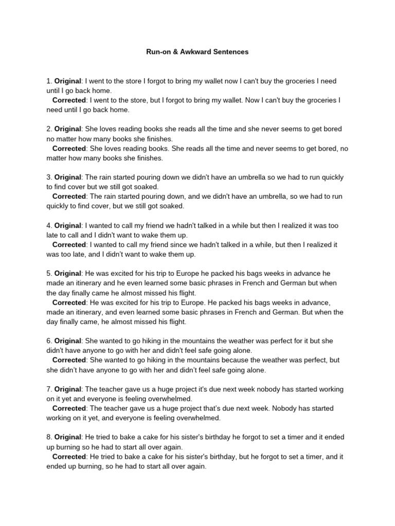 Run-on & Awkward Sentences | PDF