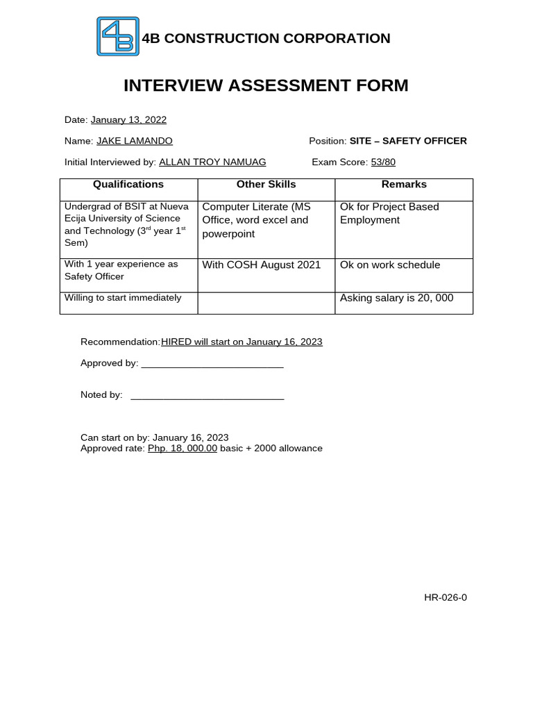 Interview Assesment Form | PDF