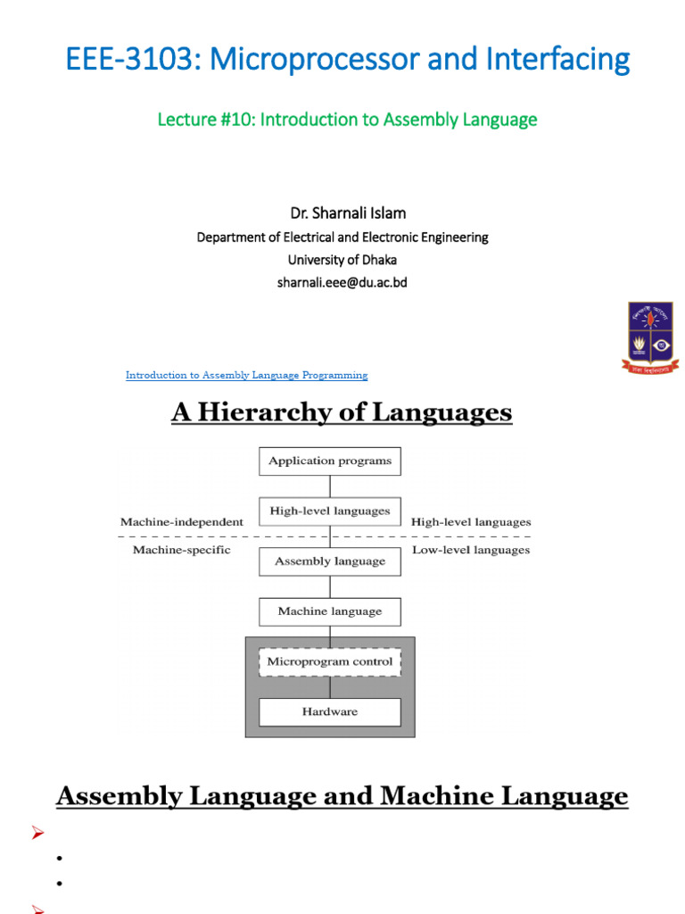 Lecture #10, Microprocessor-ALP-Intro | PDF | Assembly Language | Computer Program