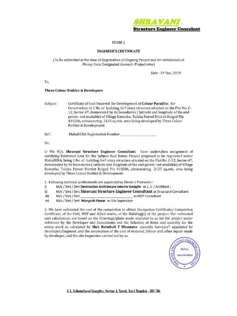 1-MAHA RERA FORM 2 - Engineers Certificate_compressed | PDF
