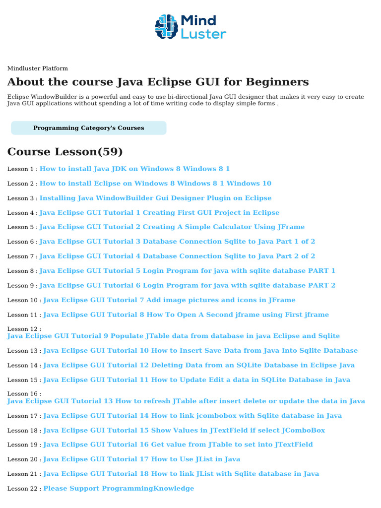 Java Eclipse GUI for Beginners Course Content | PDF | Java (Programming ... Java Eclipse GUI for Beginners Course Content | PDF | Java (Programming ...
