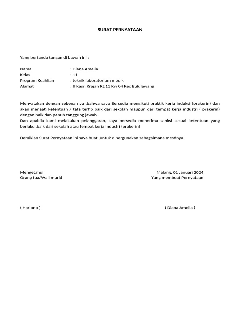 SURAT PERNYATAAN Amel | PDF