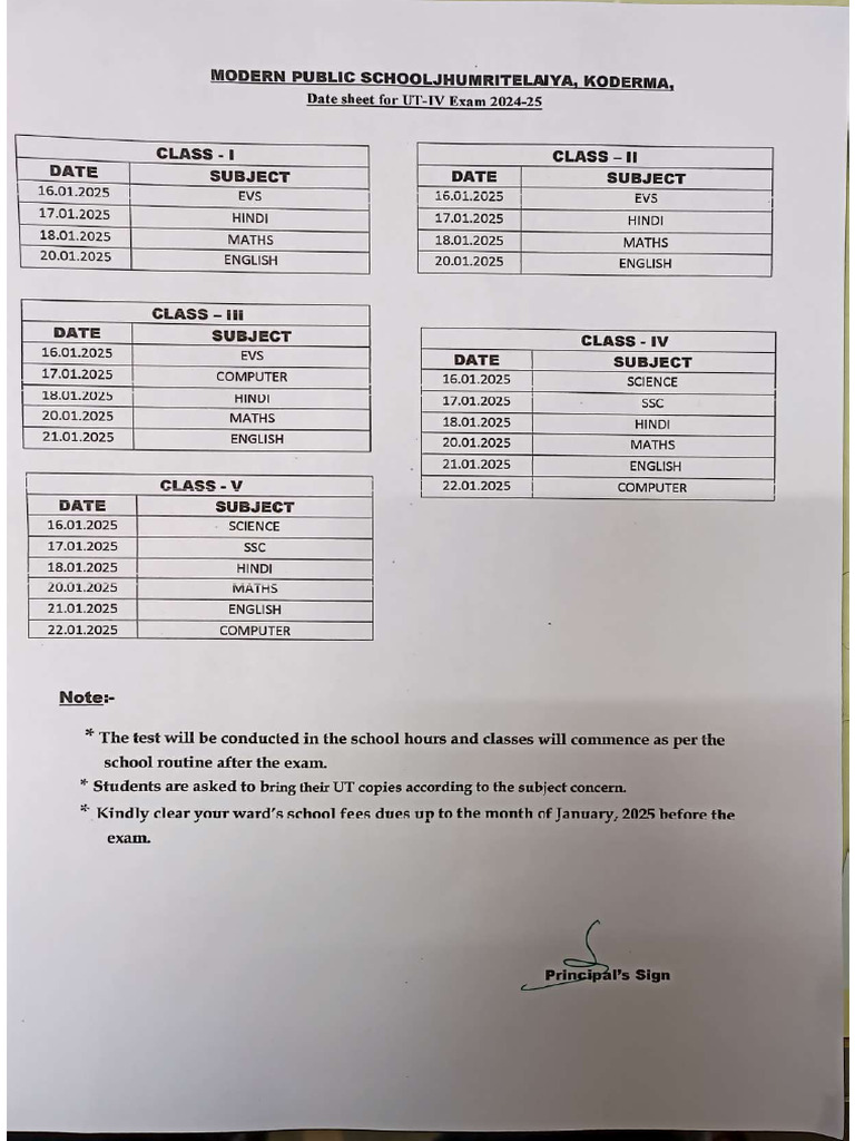 UT-4 DATE SHEET 1 TO 9 | PDF