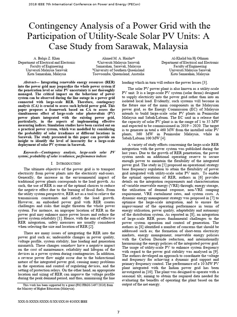 Contingency Analysis of a Power Grid With the Participation of Utility-Scale Solar PV Units a ...